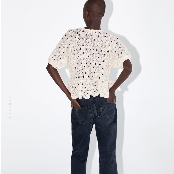 Zara | Tops | Zara Ruffled Knit Crochet Top Balloon Sleeve Ecru | Poshmark